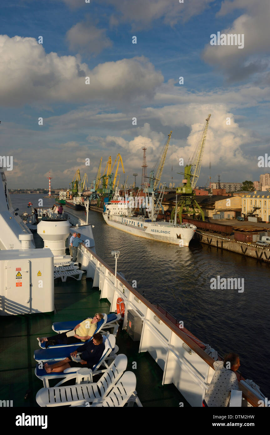 A cruise ship passing St Petersburg industrial docks. Russia Stock ...