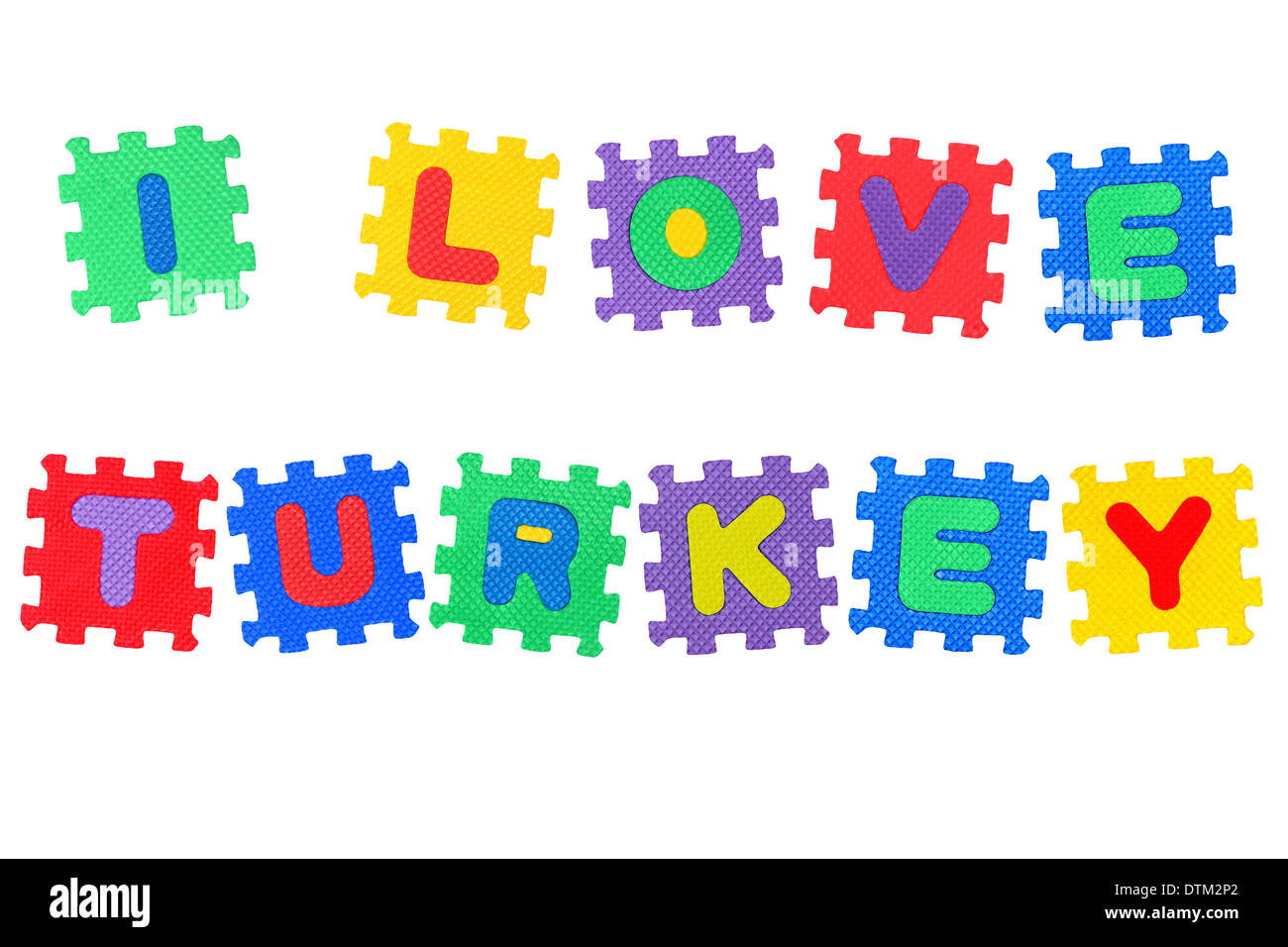 Message I Love Turkey, from letters puzzle, isolated on white ...
