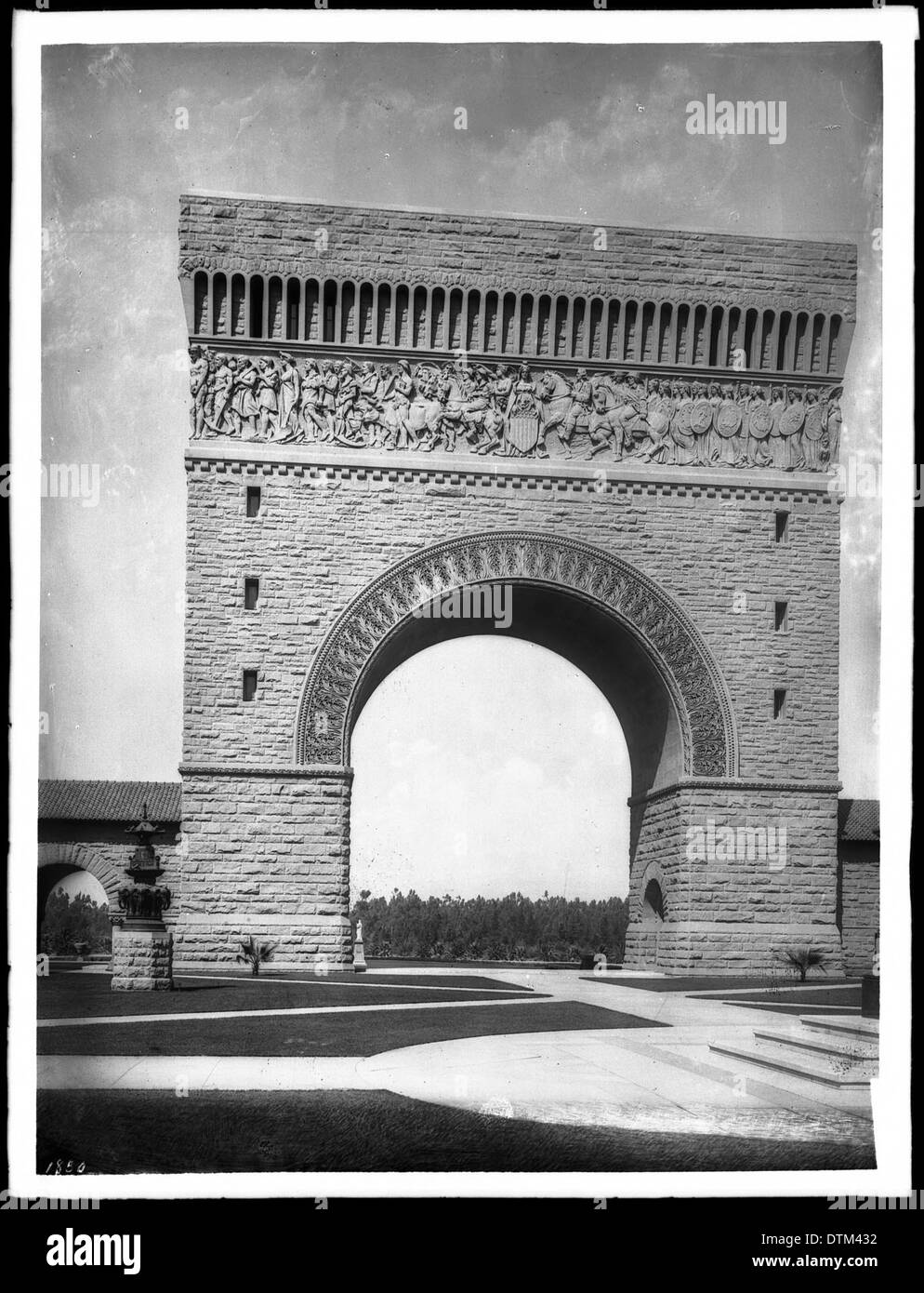 A historical photograph showcasing the massive arch at Stanford ...