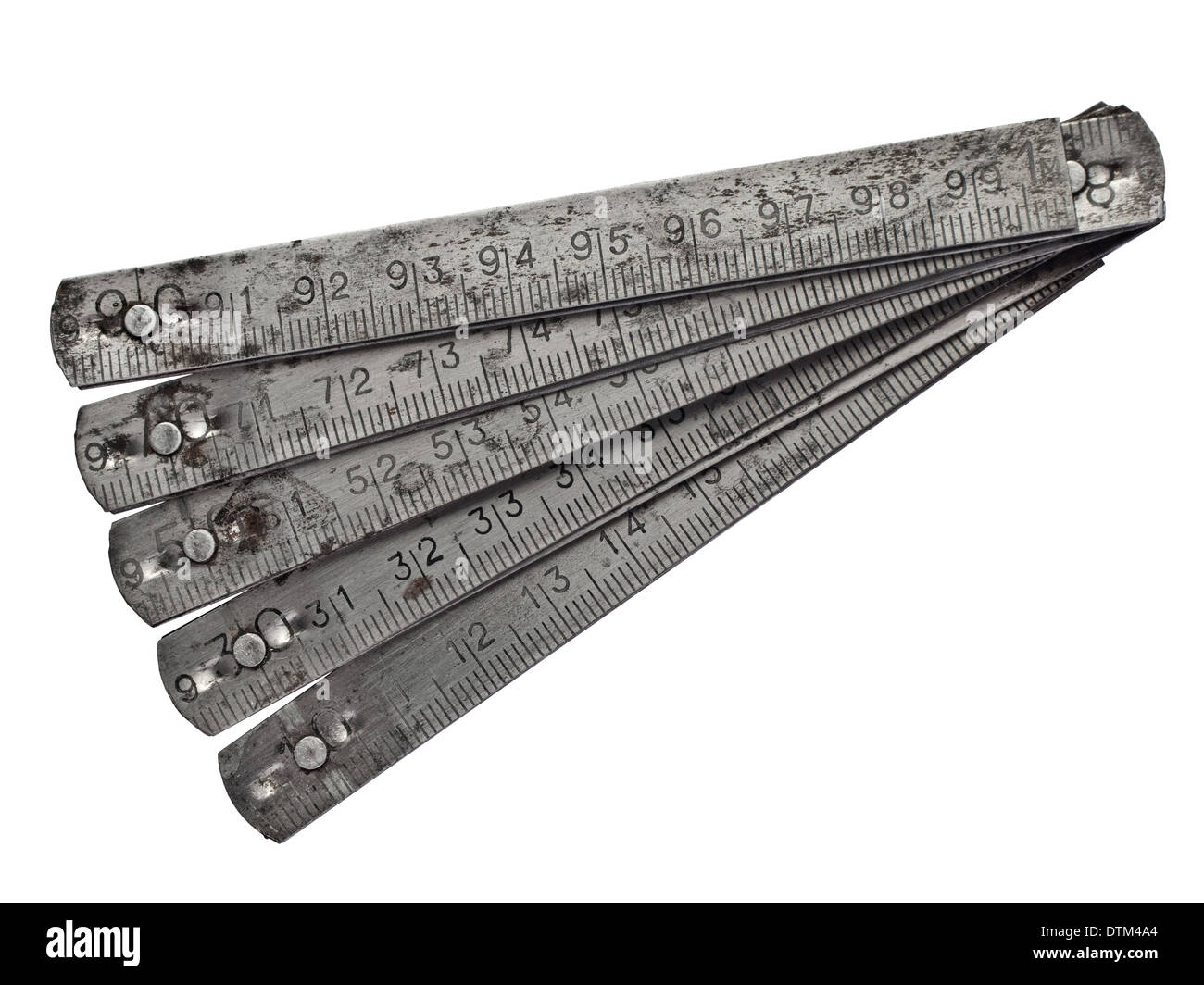 vintage folding steel one meter ruler over white, clipping path Stock ...