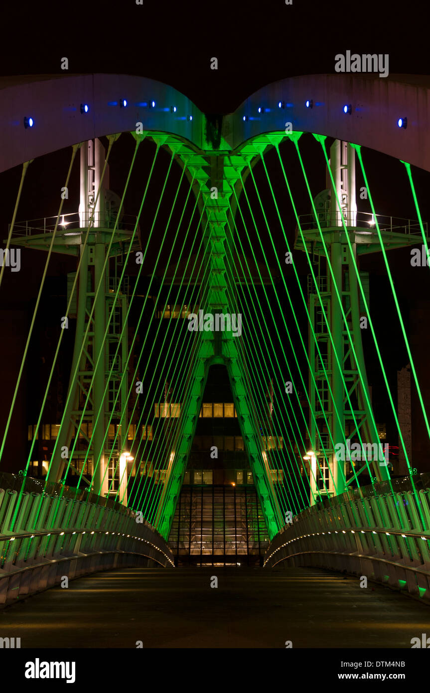 The Millennium Footbridge at night, Salford Quays, Greater Manchester ...
