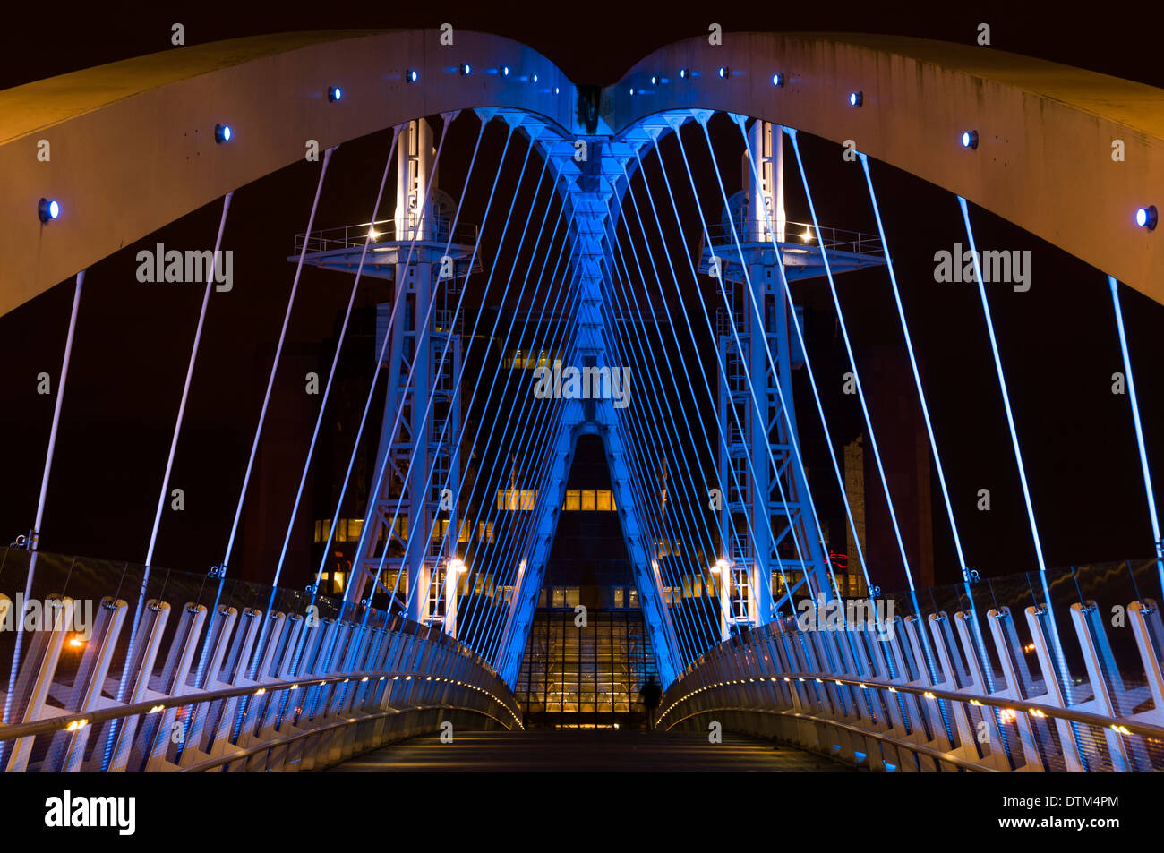 The Millennium Footbridge at night, Salford Quays, Greater Manchester ...