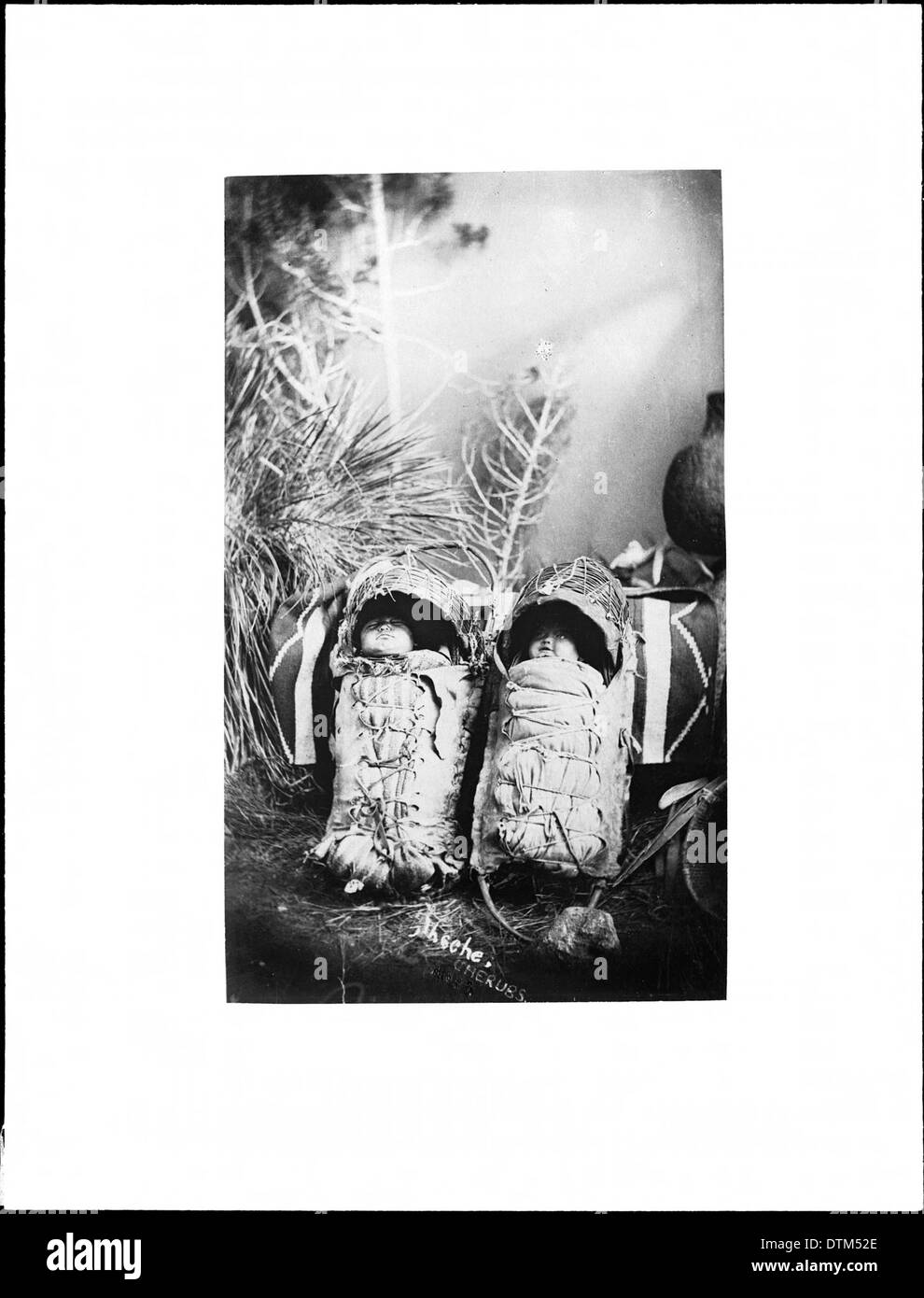 This photograph shows two Apache Indian babies in papooses, taken ...