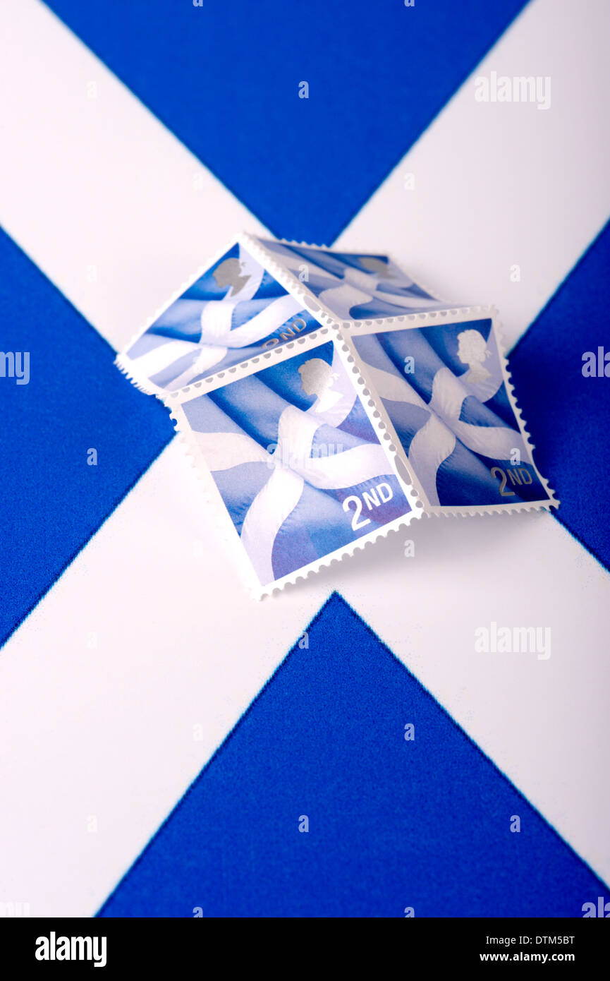 postage stamps depicting the Cross of St Andrew against a scottish flag ...