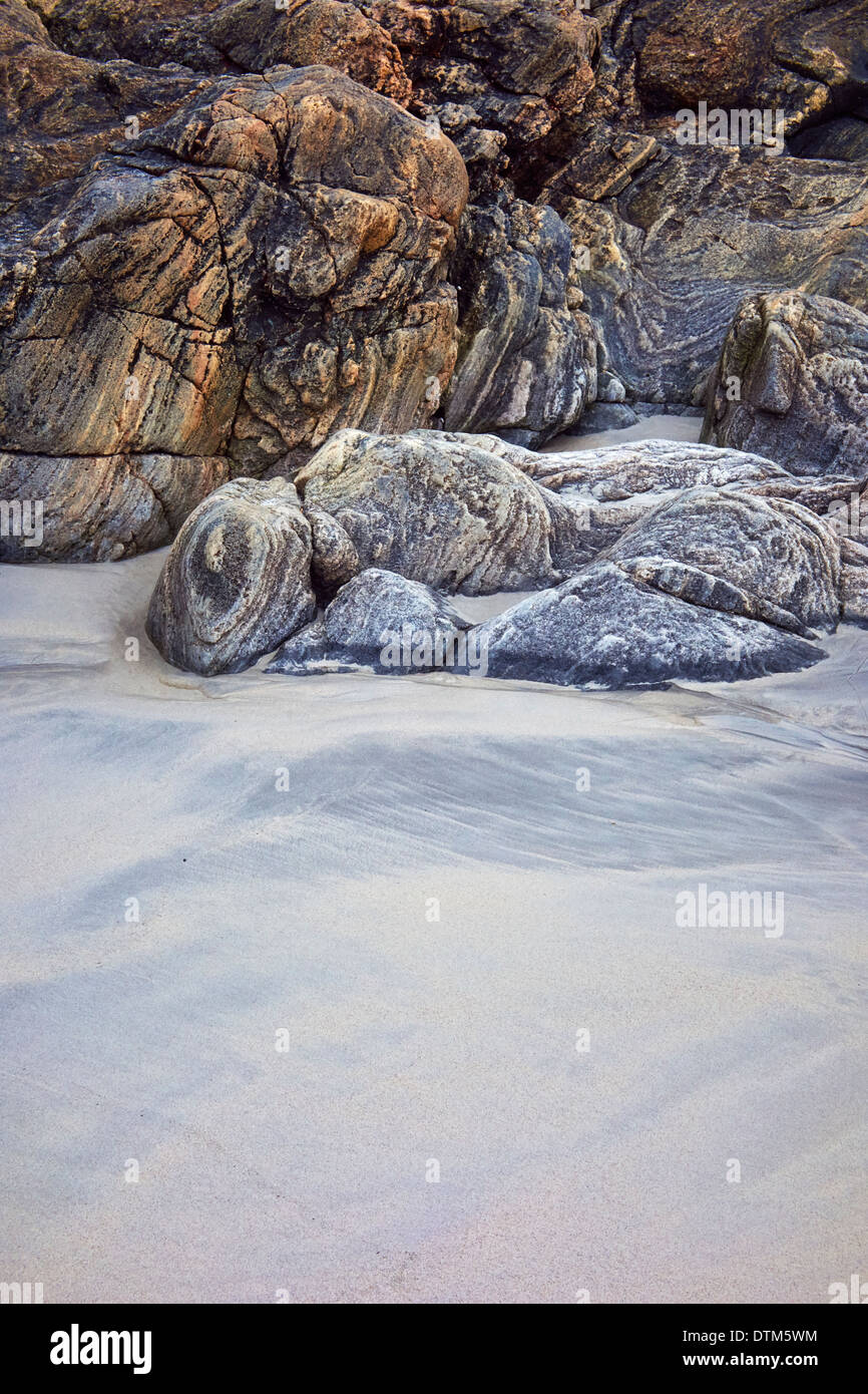 Rock formations on the beach in the Outer Hebrides, Scotland, UK Stock ...