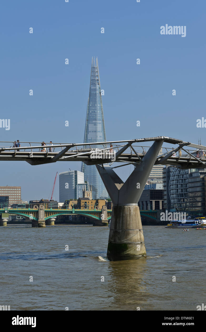 Millennium Bridge with the Shard building in the distance, London ...
