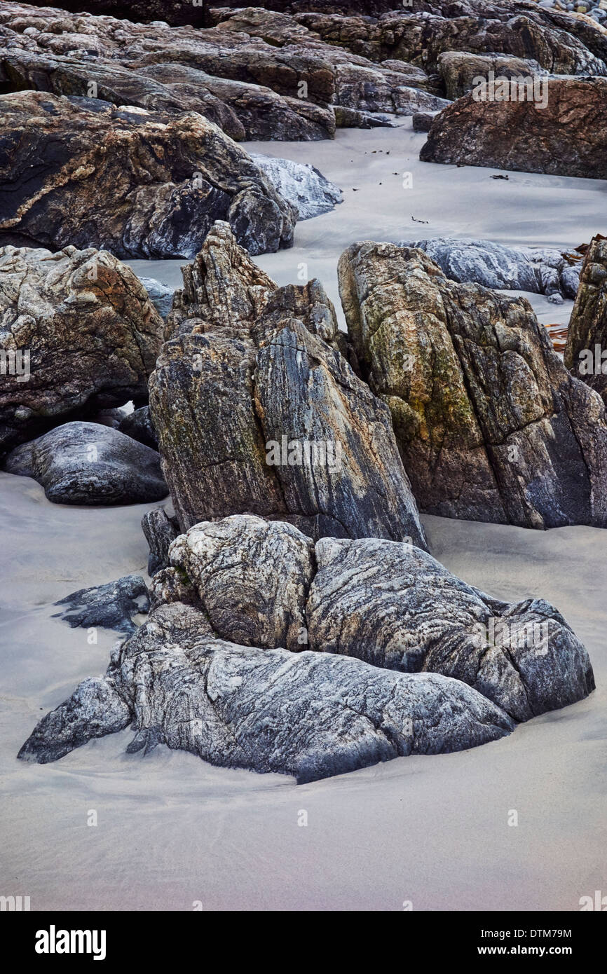 Rock formations on the beach in the Outer Hebrides, Scotland, UK Stock ...