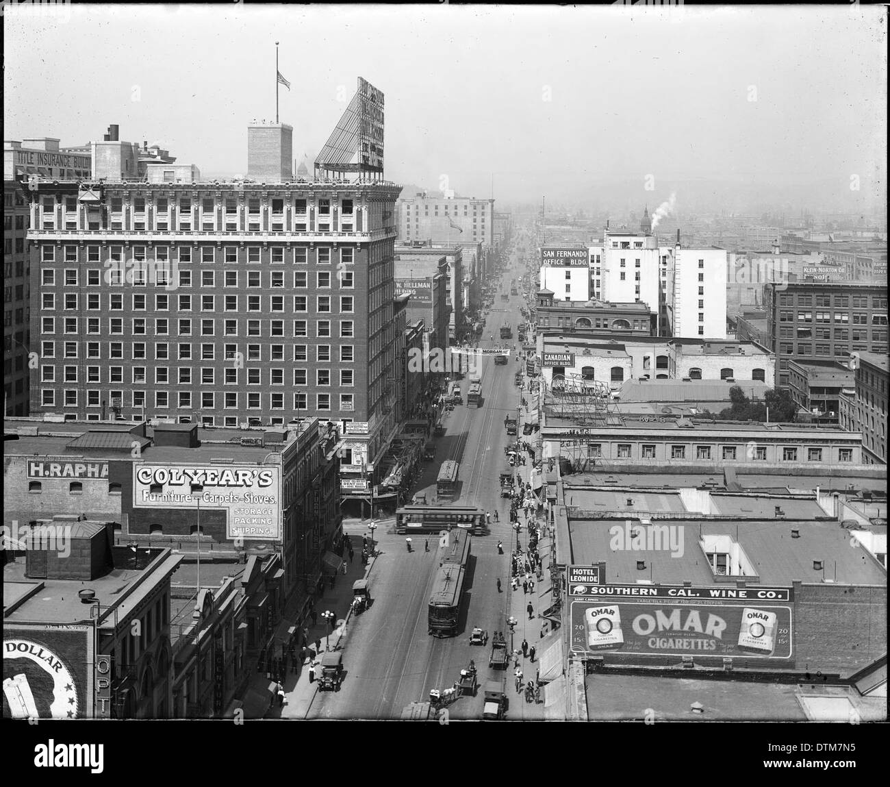 A panoramic view of Main Street in Los Angeles, looking north from a ...