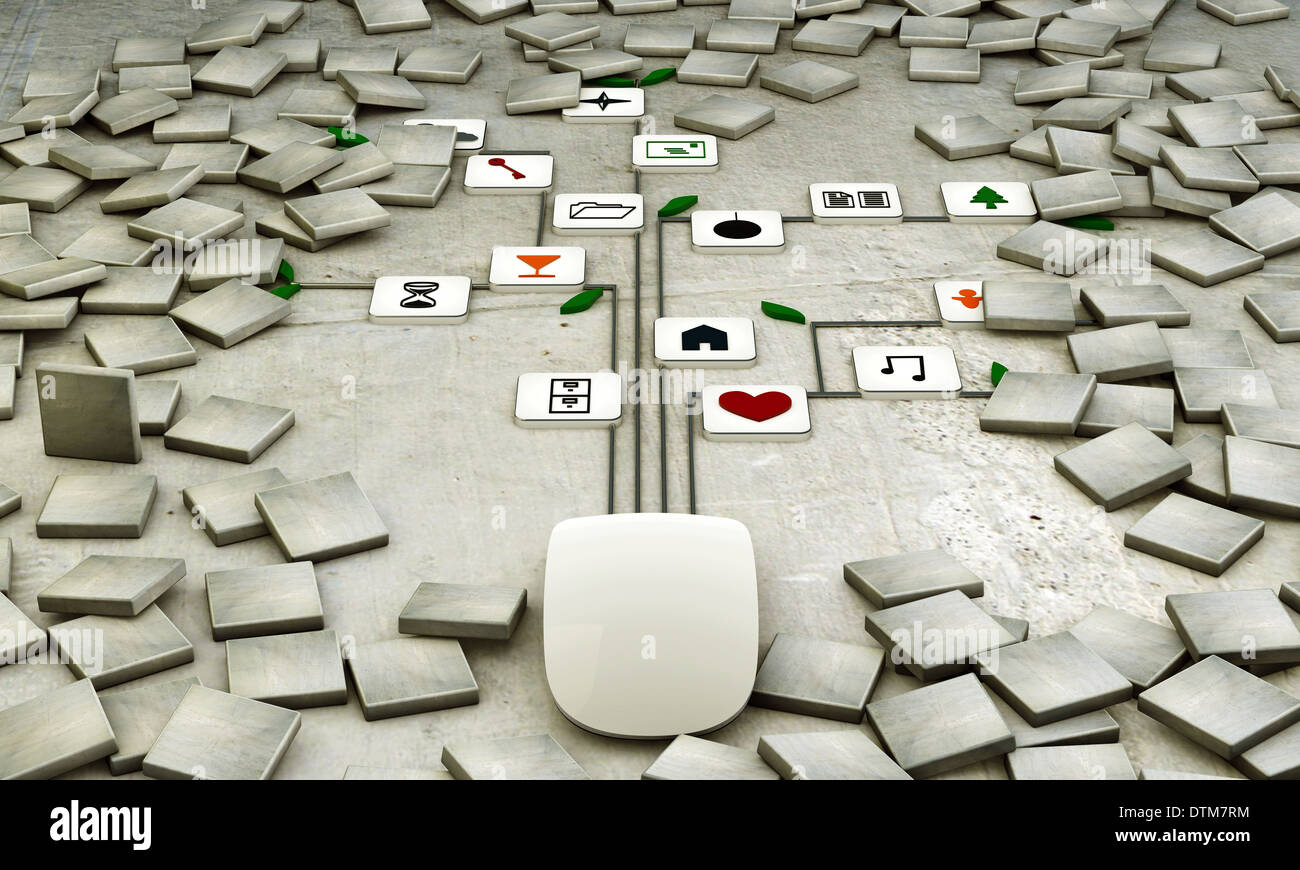 computer mouse connected with web icons on concrete glossy floor Stock ...