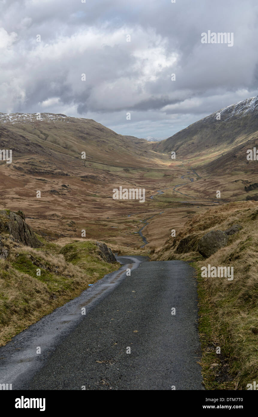 Hardknott Pass in the Lake District, England, in winter. Looking East ...