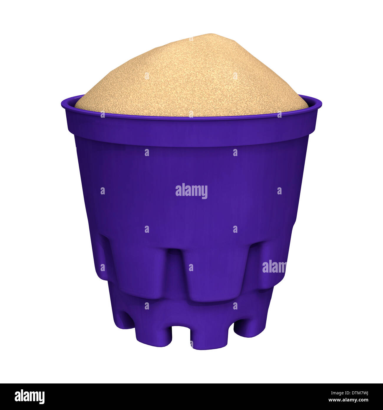 3D digital render of a blue children's plastic bucket full of sand ...