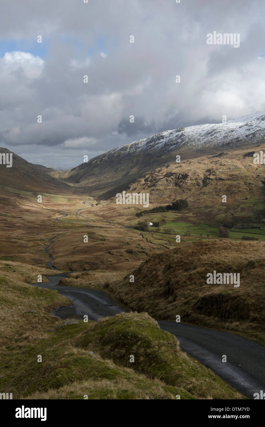 Hardknott Pass in the Lake District, England, in winter. Looking East ...