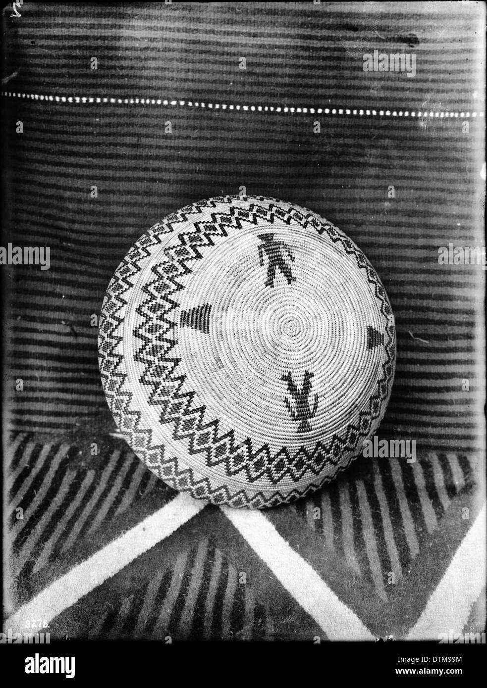 A photograph of a Walapai Indian basket on display, taken around 1900 ...