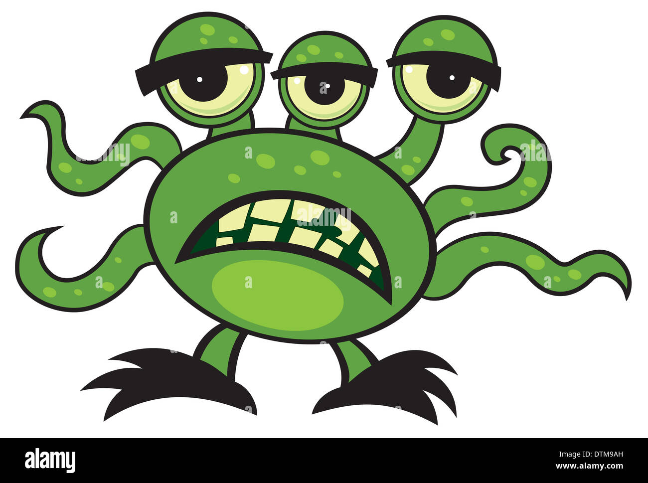 Cute cartoon green monster on white Stock Photo - Alamy