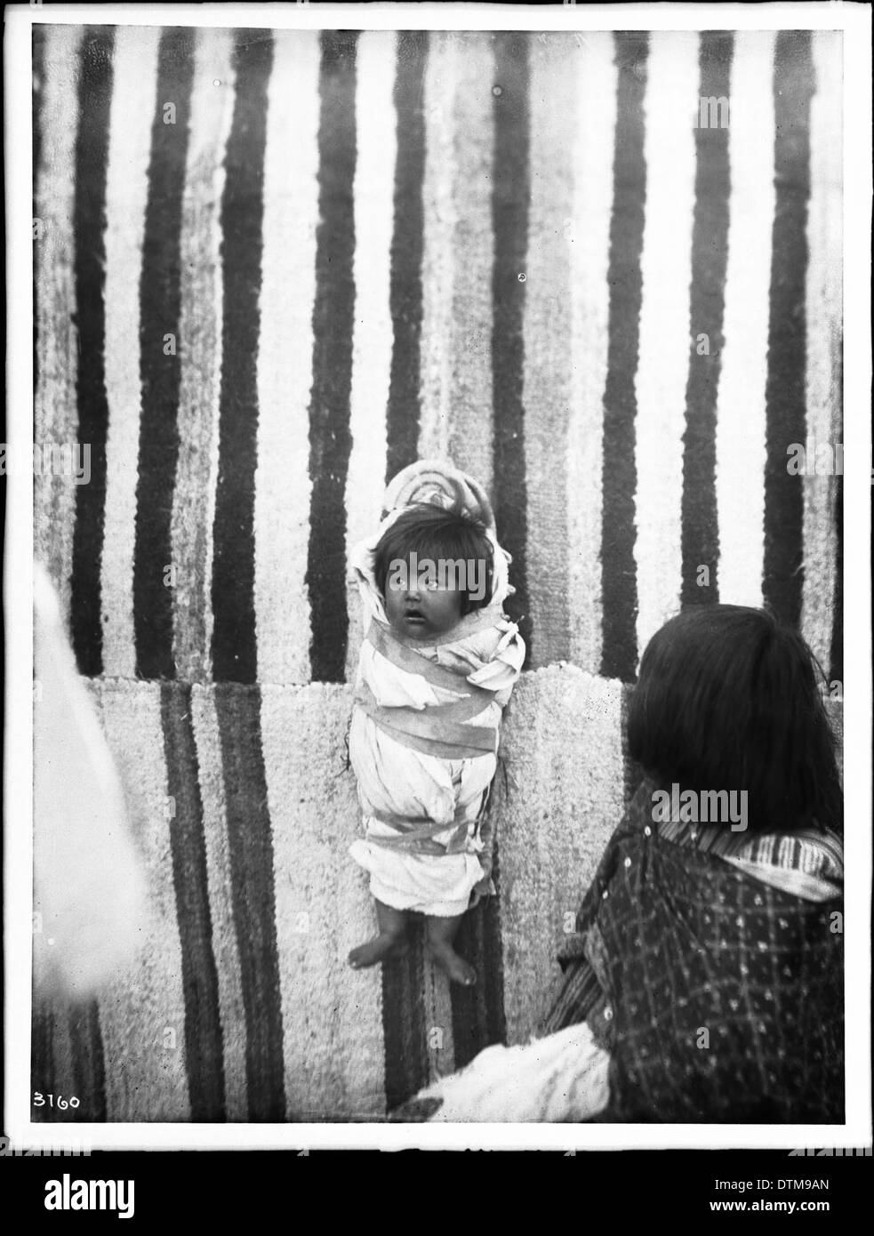 A Walapai Indian papoose is carried by its mother, with the mother ...