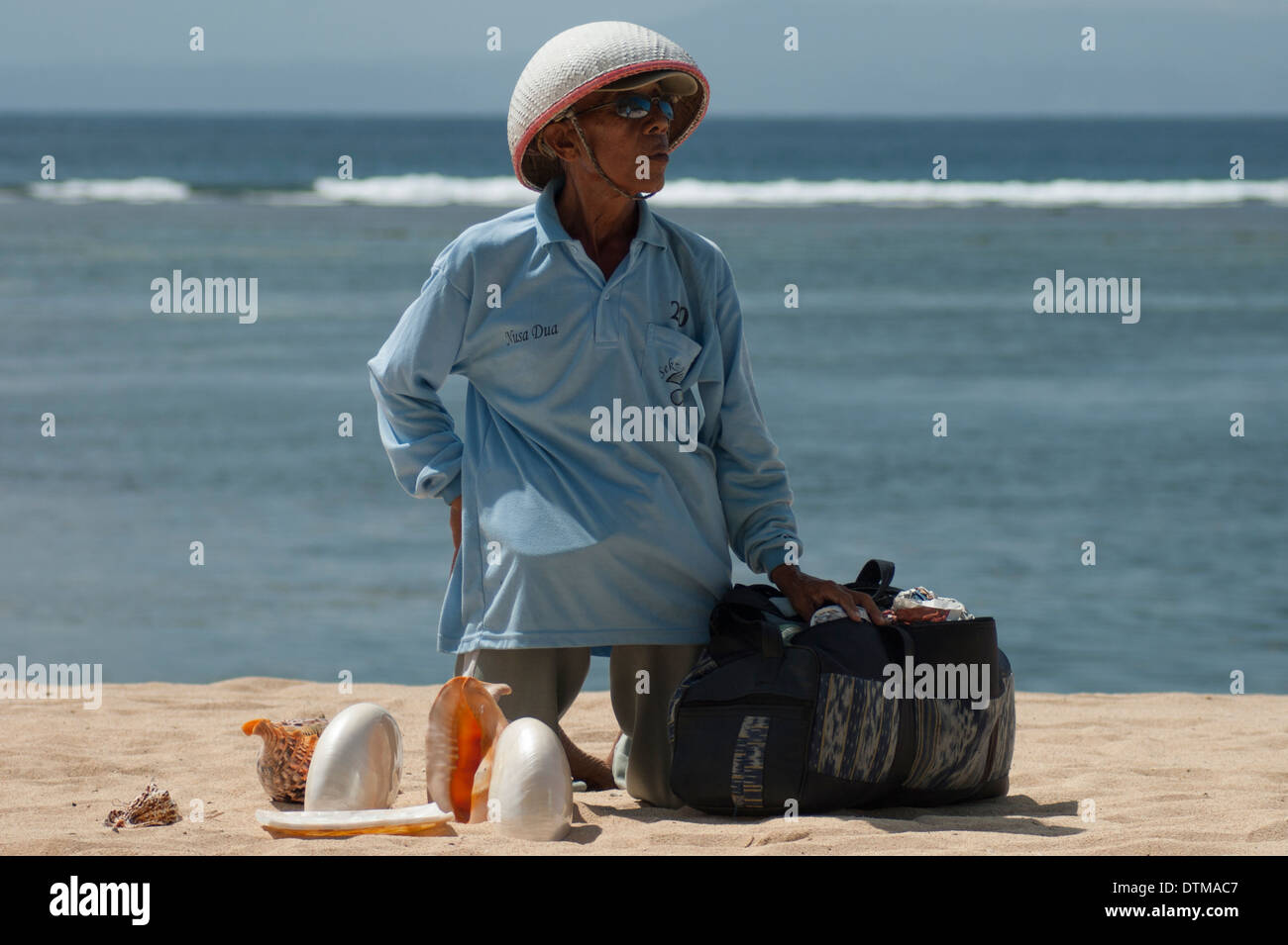 Beach seashells seller on Nusa Dua beach, Bali, Indonesia Stock Photo ...
