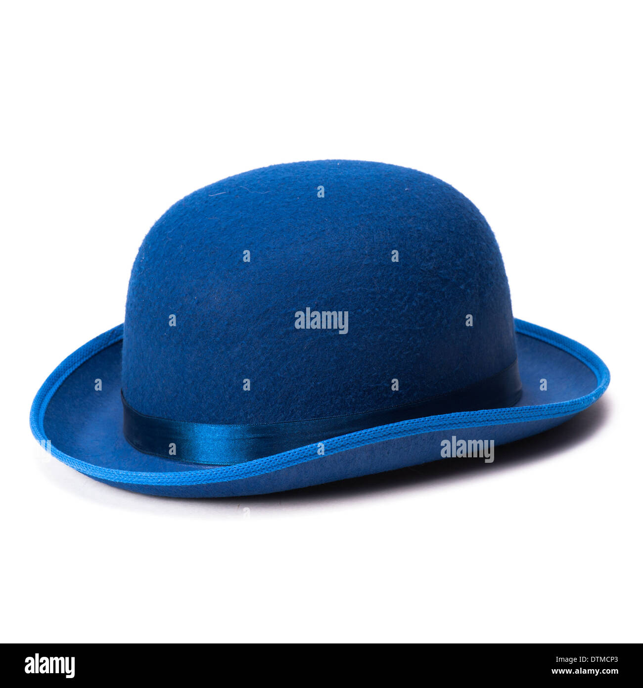 a blue bowler hat on a white background Stock Photo - Alamy