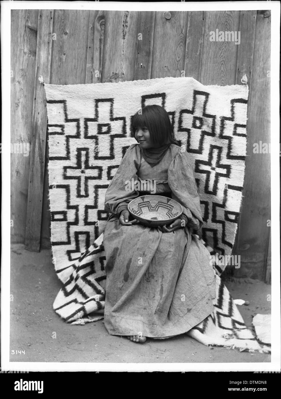 Young Walapai Indian girl with basket, Hackbury, Arizona, ca.1900 Stock ...