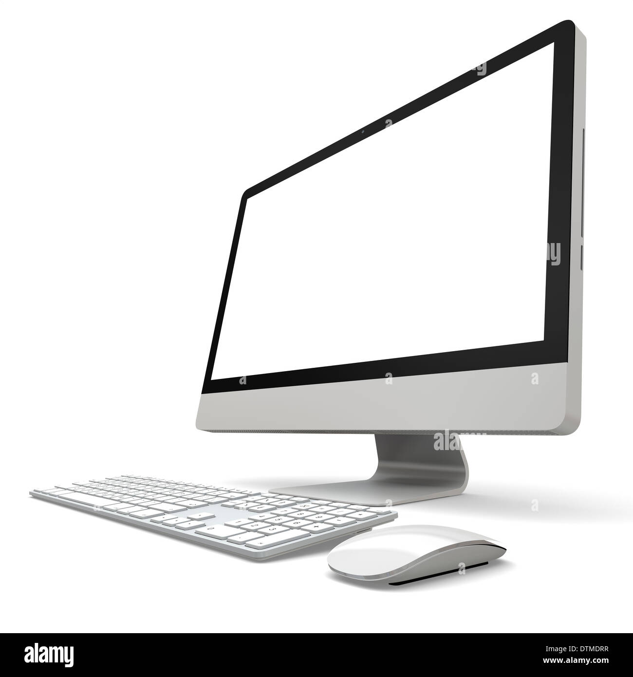 Modern desktop computer with white blank screen isolated on white ...