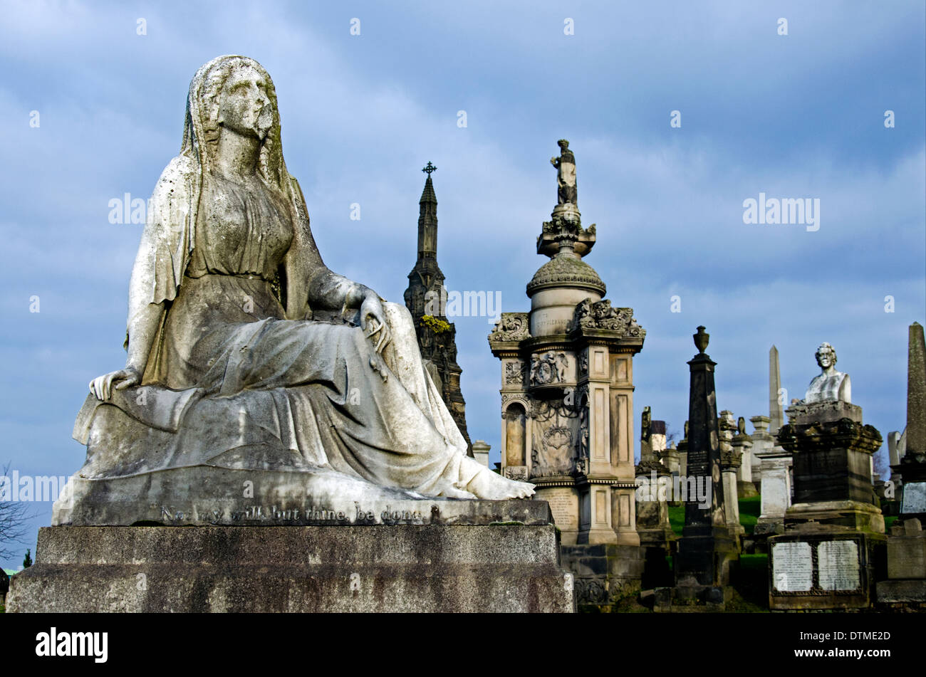 The weathered and damaged female figure on a monument in the Glasgow ...