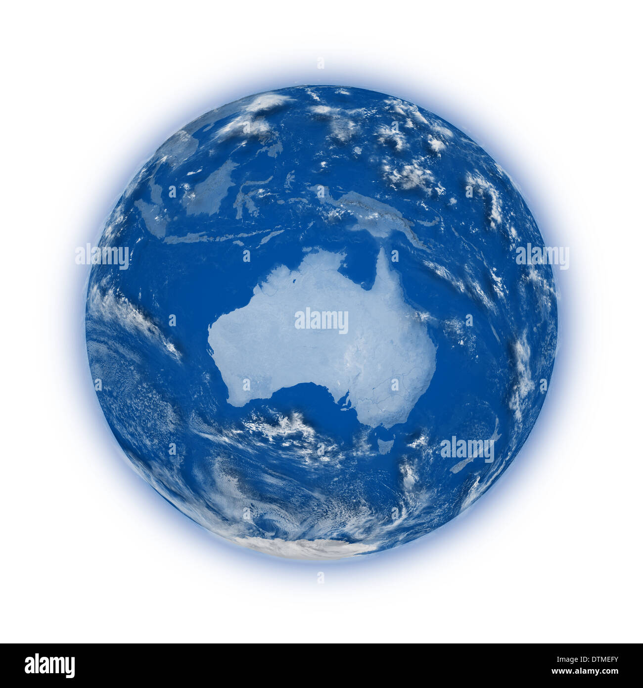 Australia on blue planet Earth isolated on white background. Highly ...