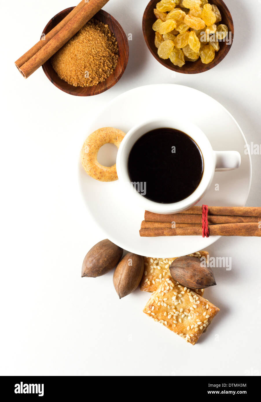 healthy snacks with coffee on white background Stock Photo - Alamy