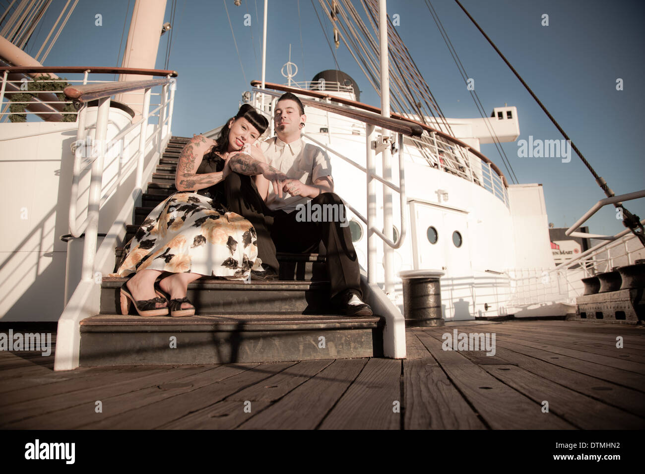 rockabilly couple love snuggle cuddle each other at the queen mary in ...