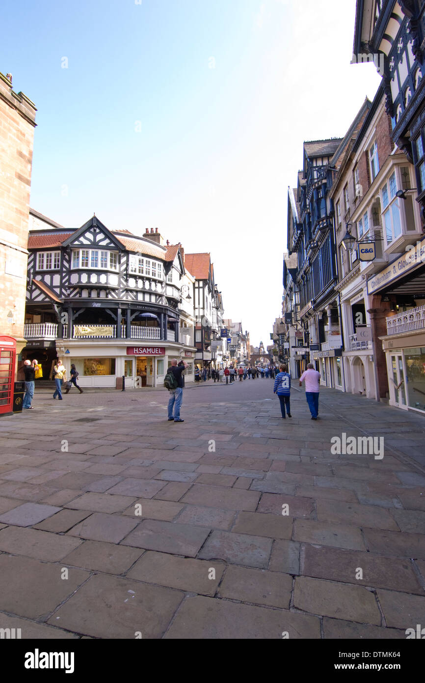 Bridge Street, Chester England. Inside the city walls, the buildings ...