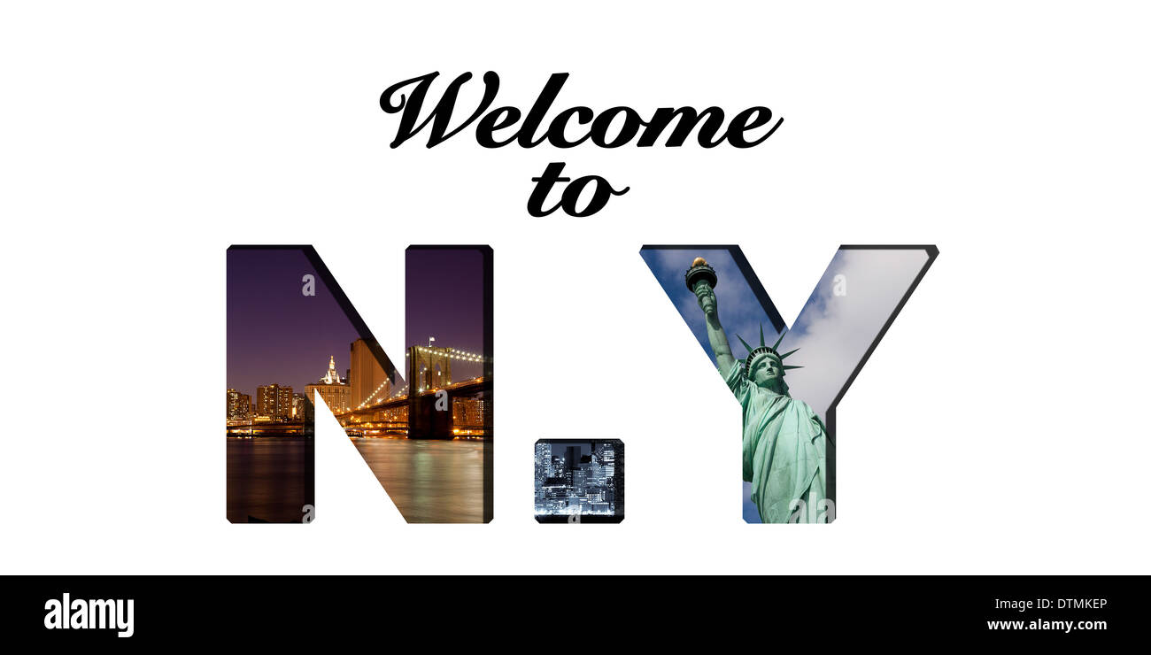 Welcome to new York text and photo collage Stock Photo - Alamy