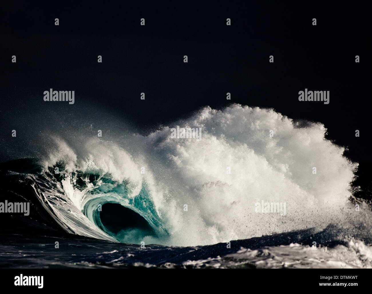 large wave in hawaii with mists and wind Stock Photo - Alamy