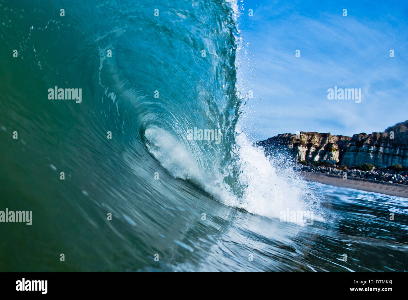 wave curling and breaking in hawaii ocean sea water beach Stock Photo ...