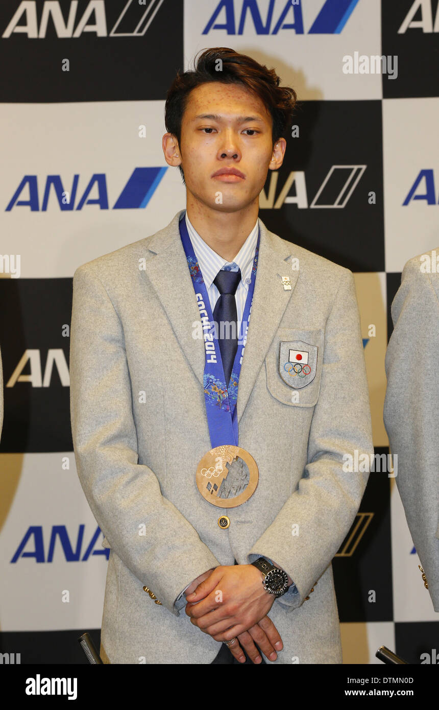 Narita, Japan. 20th Feb, 2014. (L-R) Noriaki Kasai, Daiki Ito, Taku Takeuchi, Reruhi Shimizu ...