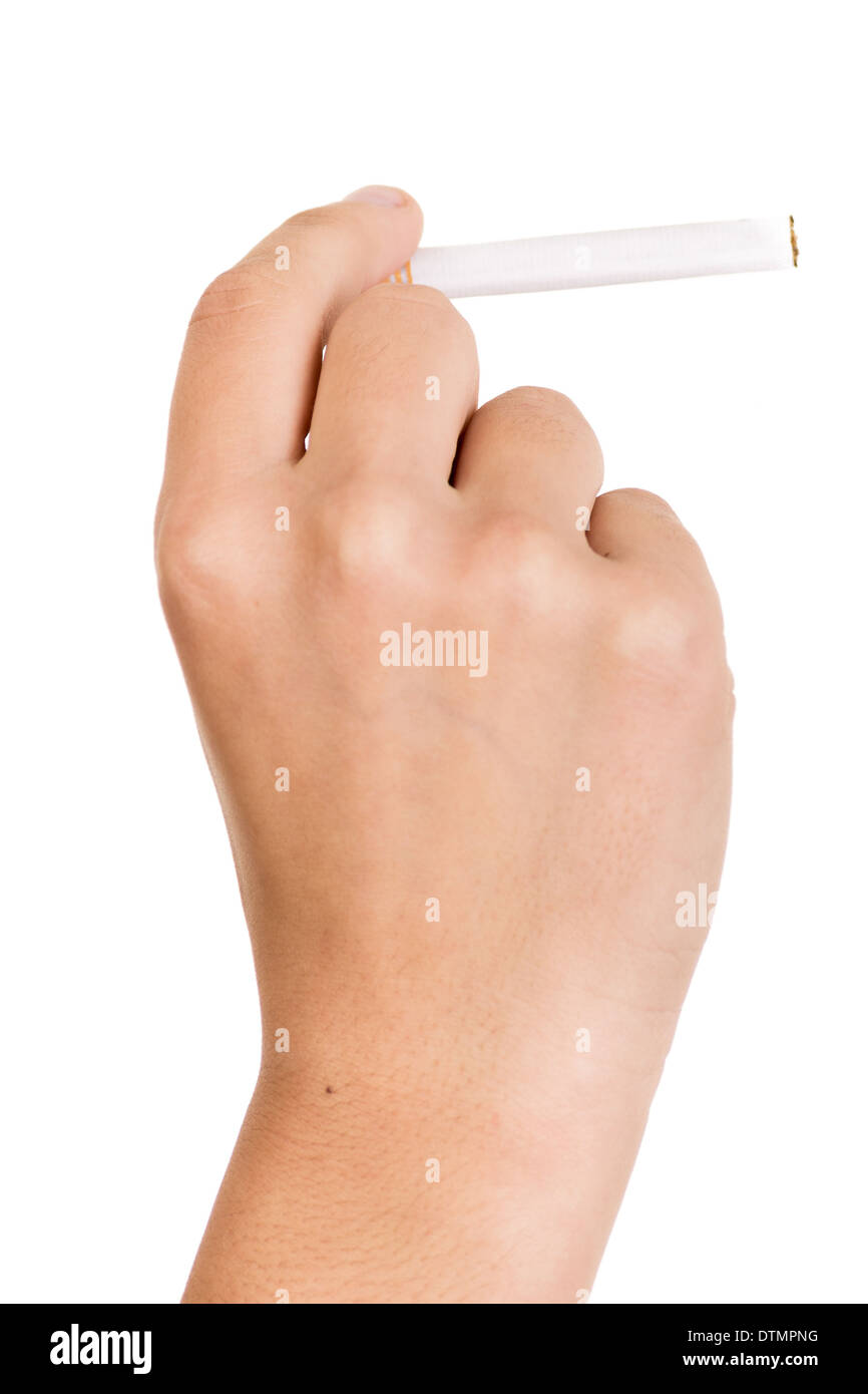 Hand, holding cigarette on white background Stock Photo - Alamy