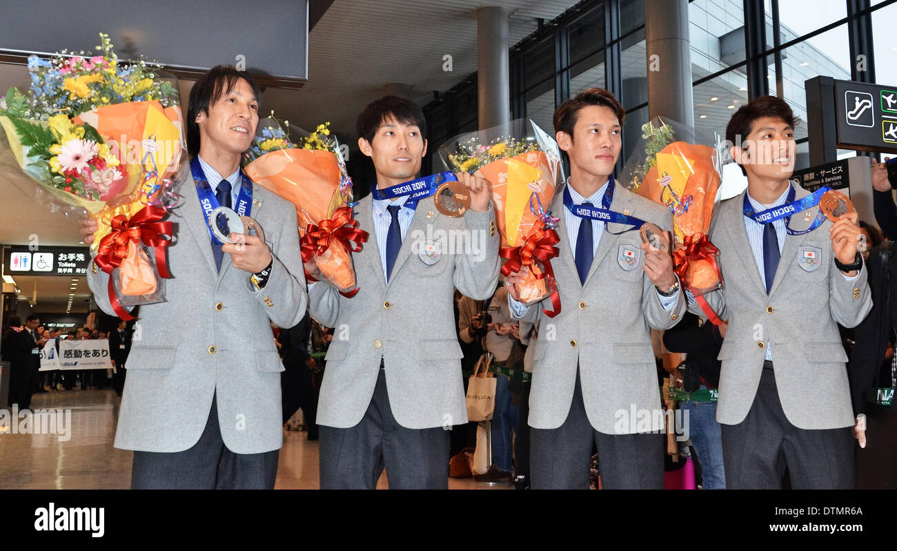 Chiba, Japan, . 20th Feb, 2014. (L-R) Noriaki Kasai, Daiki Ito, Taku Takeuchi, Reruhi Shimizu ...