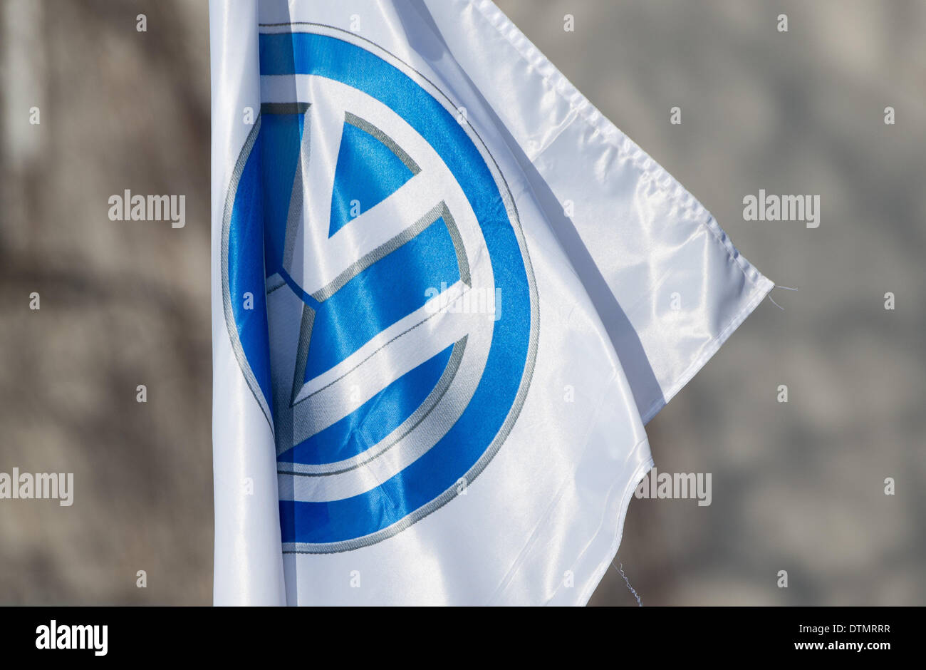 Hanover, Germany. 20th Feb, 2014. A flagg with the Volkswagen logo ...