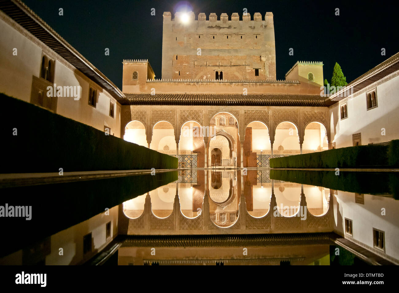 Alhambra Palace and its reflection on a water mirror of one of its ...