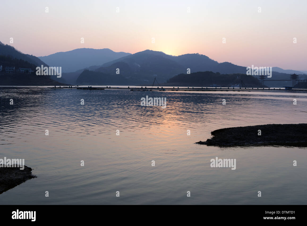 Landscape of sunset at lakeside Stock Photo - Alamy