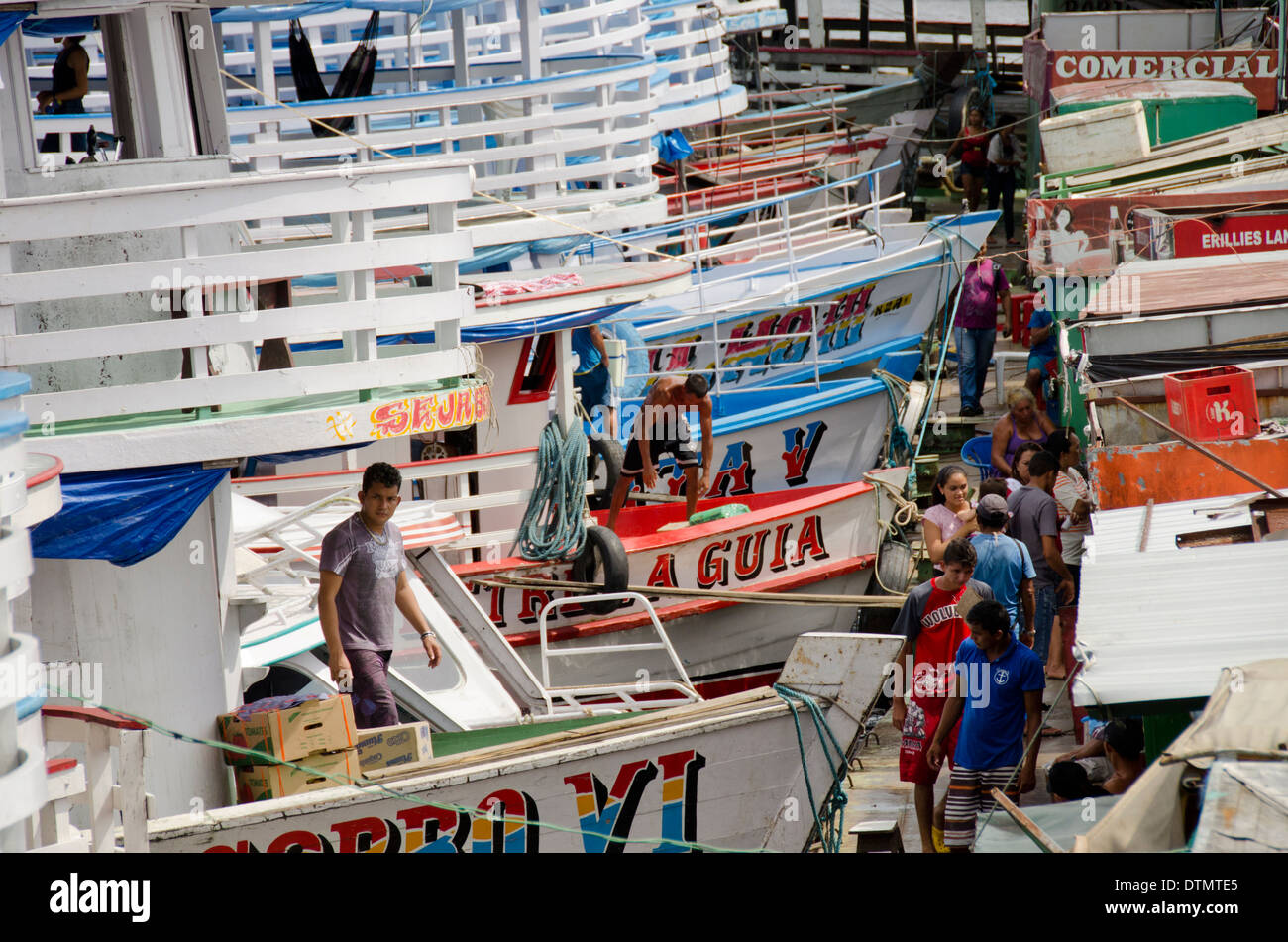 Brazil, Amazon, Manaus. Busy waterfront pier Stock Photo - Alamy