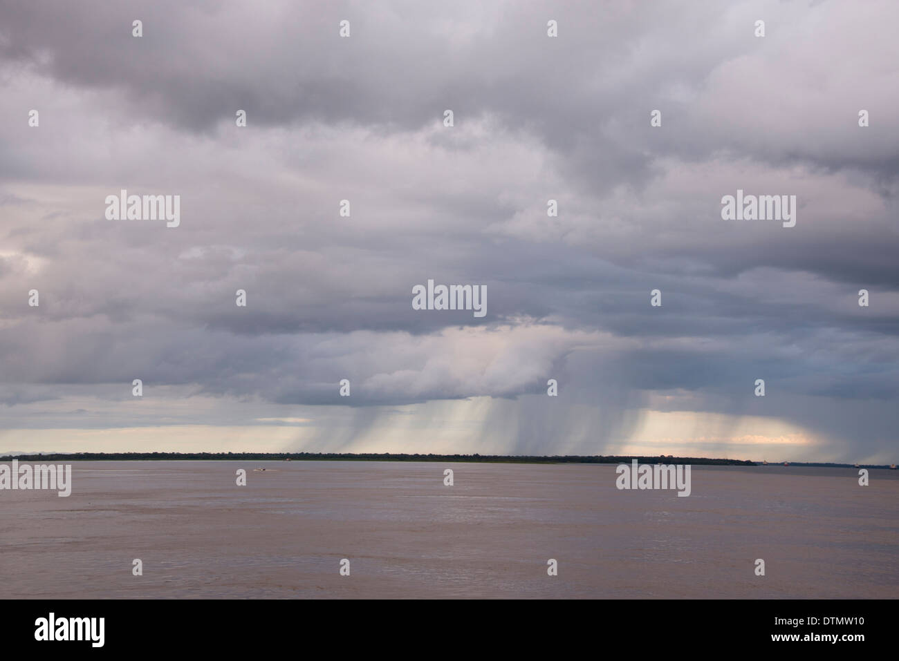 Brazil, Amazon River near Manaus. Typical rainstorm during the wet ...