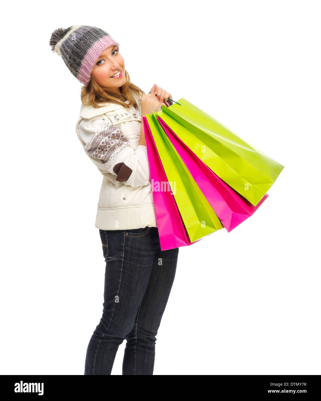 Young woman with bags isolated Stock Photo - Alamy
