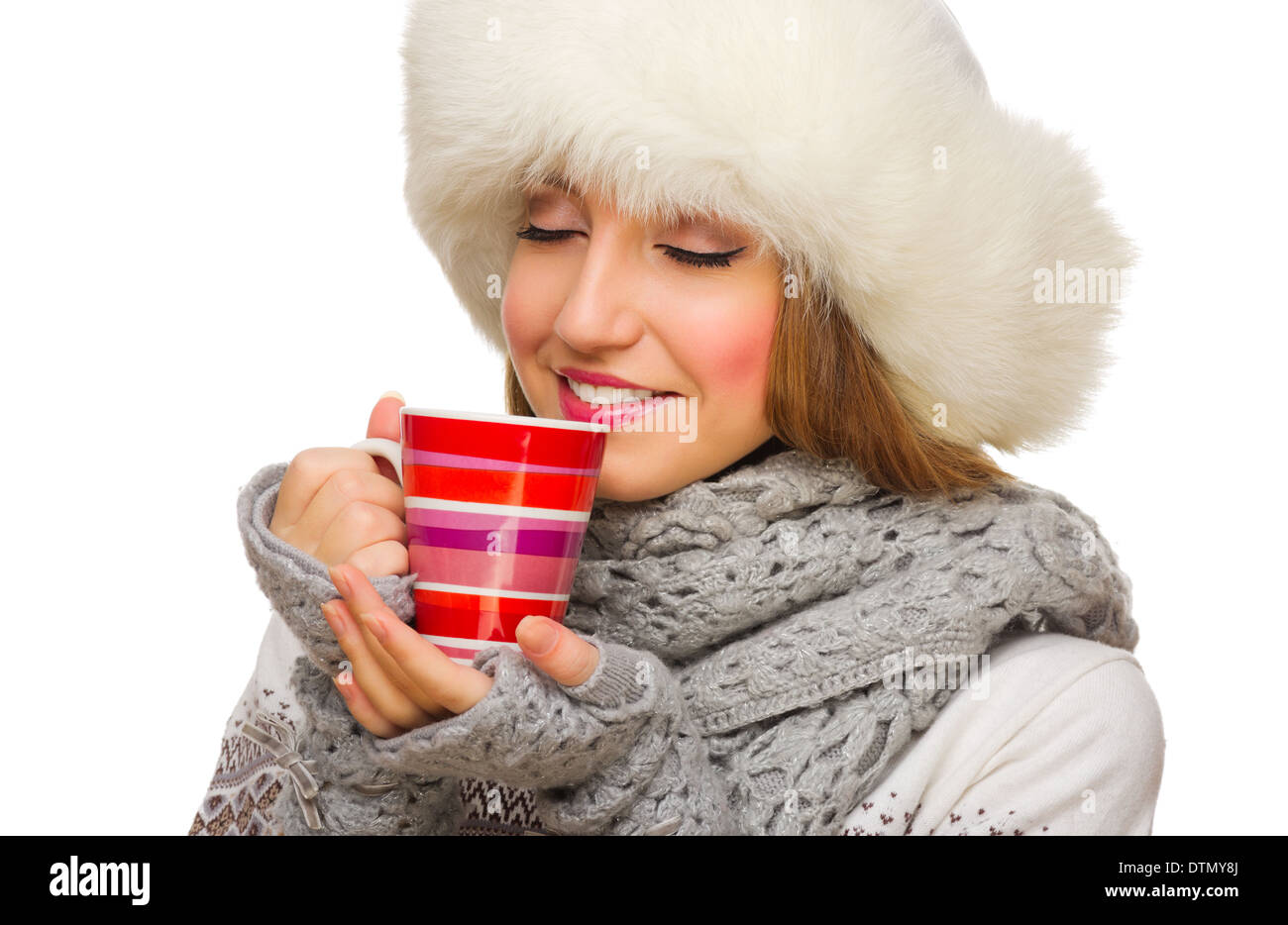 Young girl with mug isolated Stock Photo - Alamy