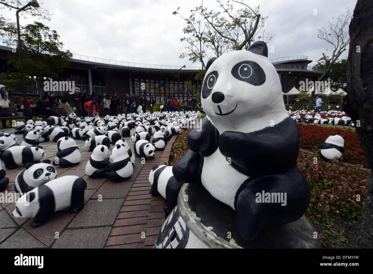 Taipei. 21st Feb, 2014. Paper-made pandas are displayed at the Taipei ...