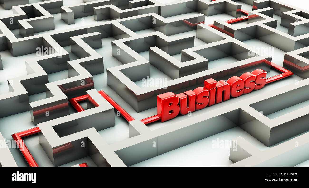 3d maze with a red route and business Stock Photo - Alamy