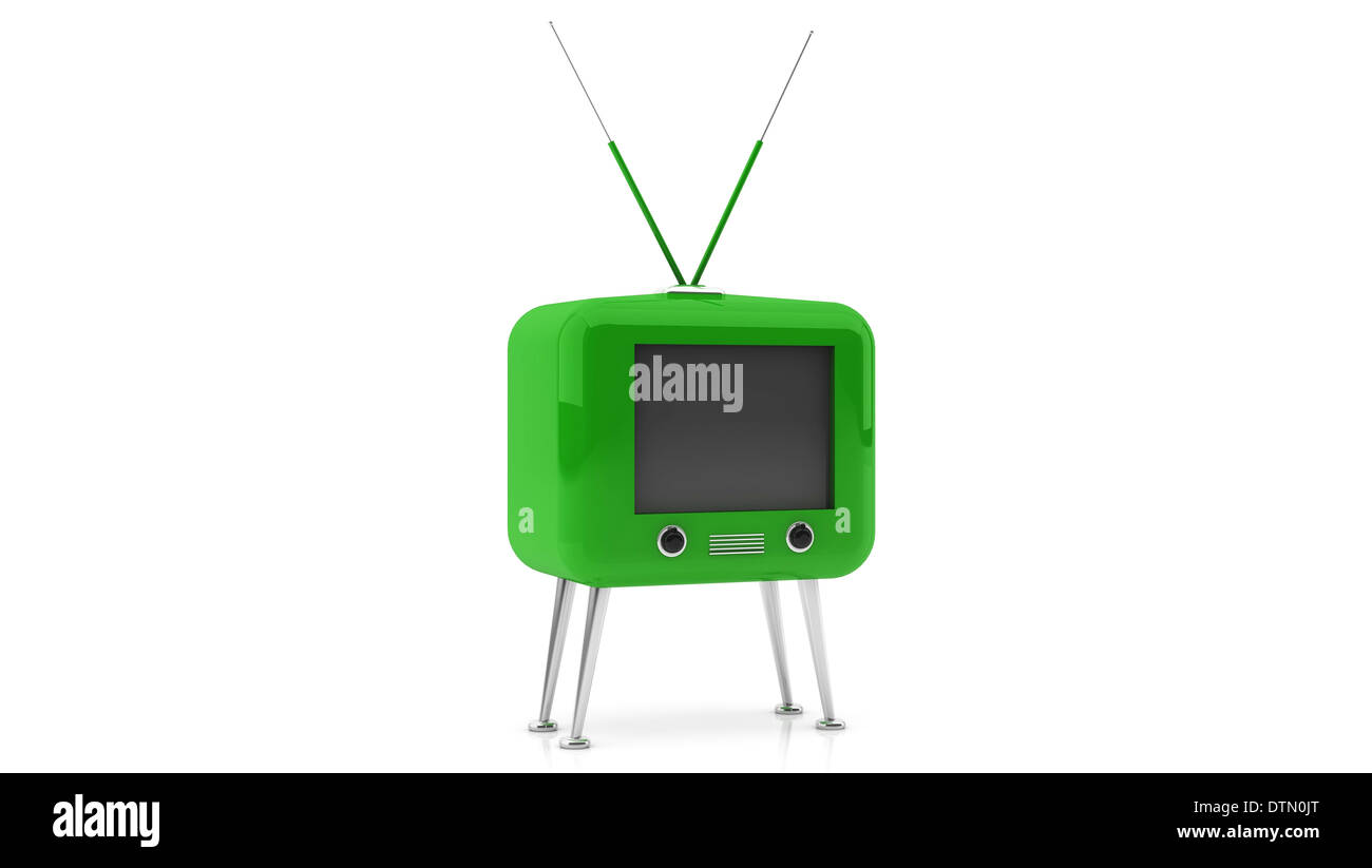 Green tv in 3d on white background Stock Photo - Alamy