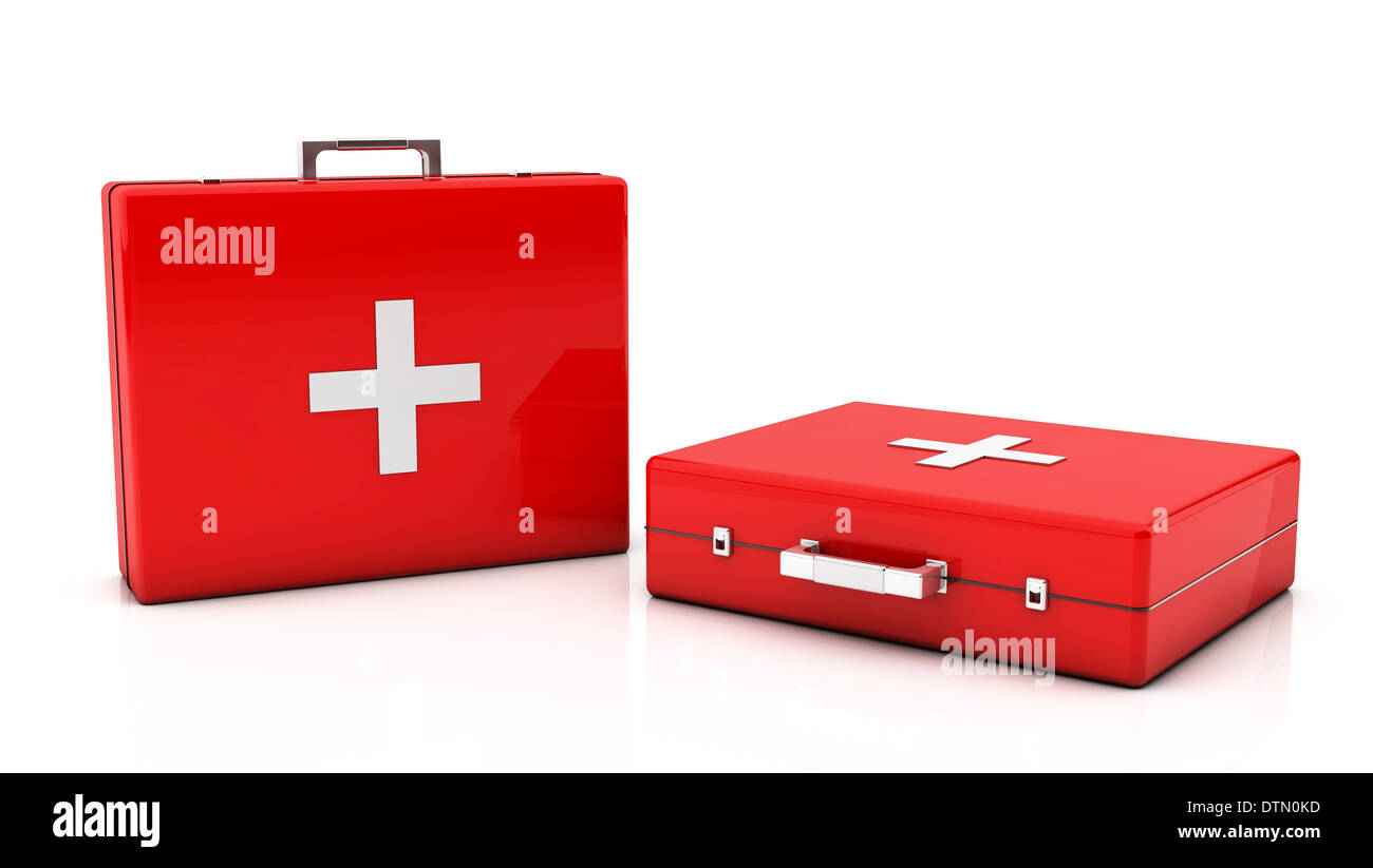 First aid kit on white background with reflection Stock Photo - Alamy