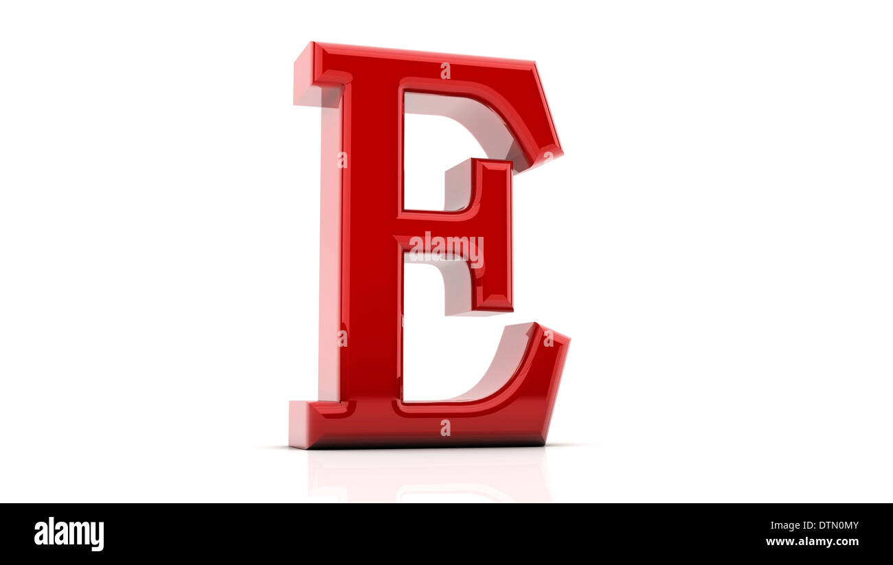 3d letter E bright red on white background Stock Photo - Alamy