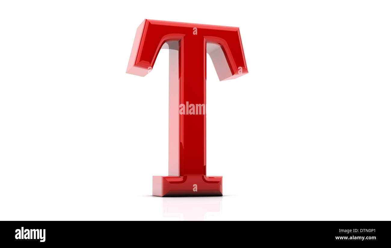 3d letter T bright red on white background Stock Photo - Alamy