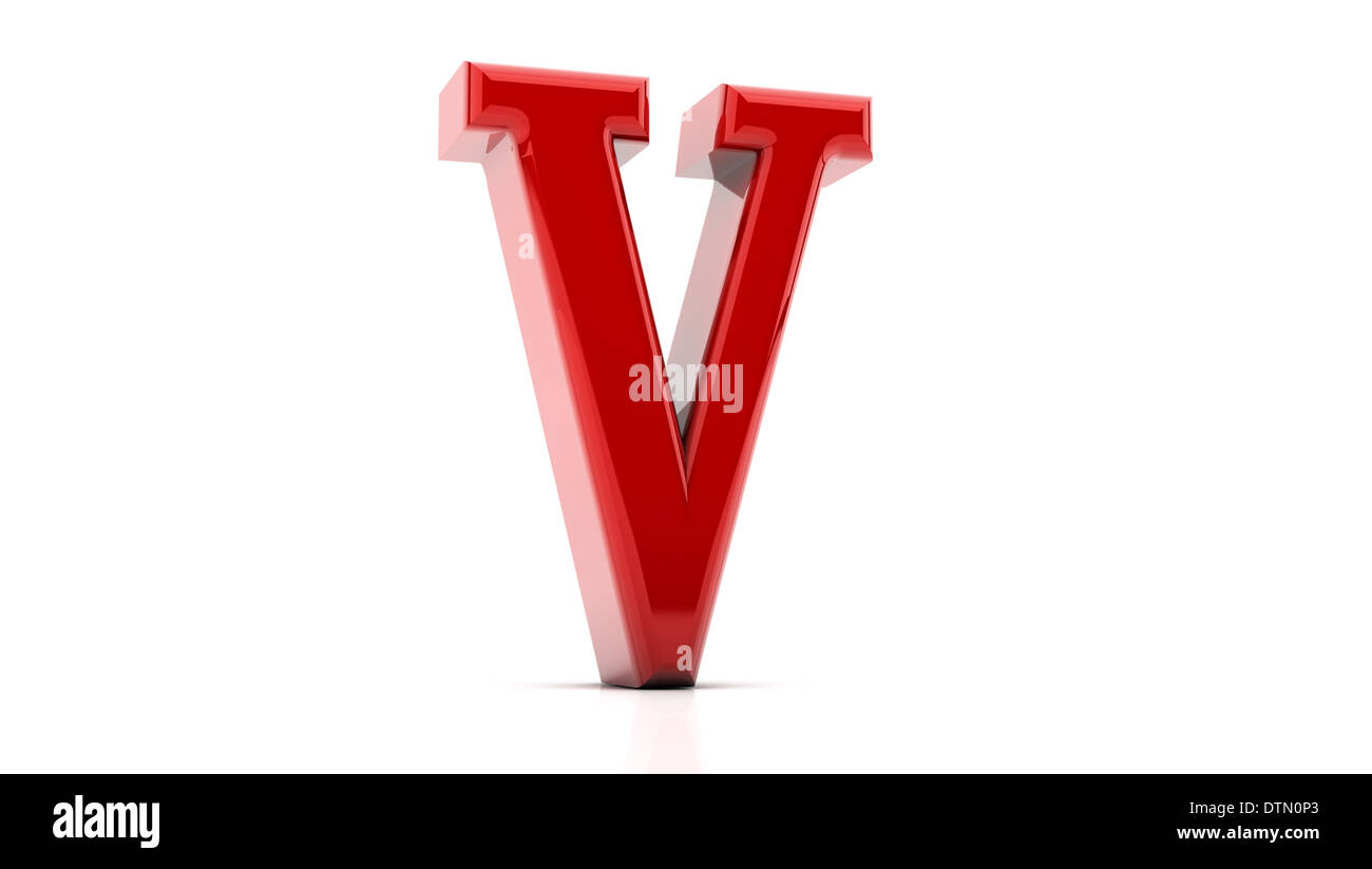 3d letter V bright red on white background Stock Photo - Alamy