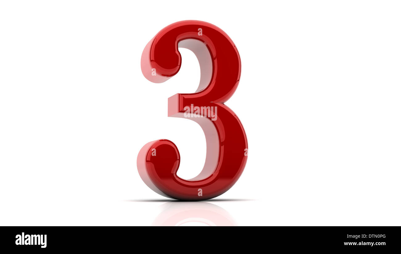 3d Number three in red on white background Stock Photo - Alamy