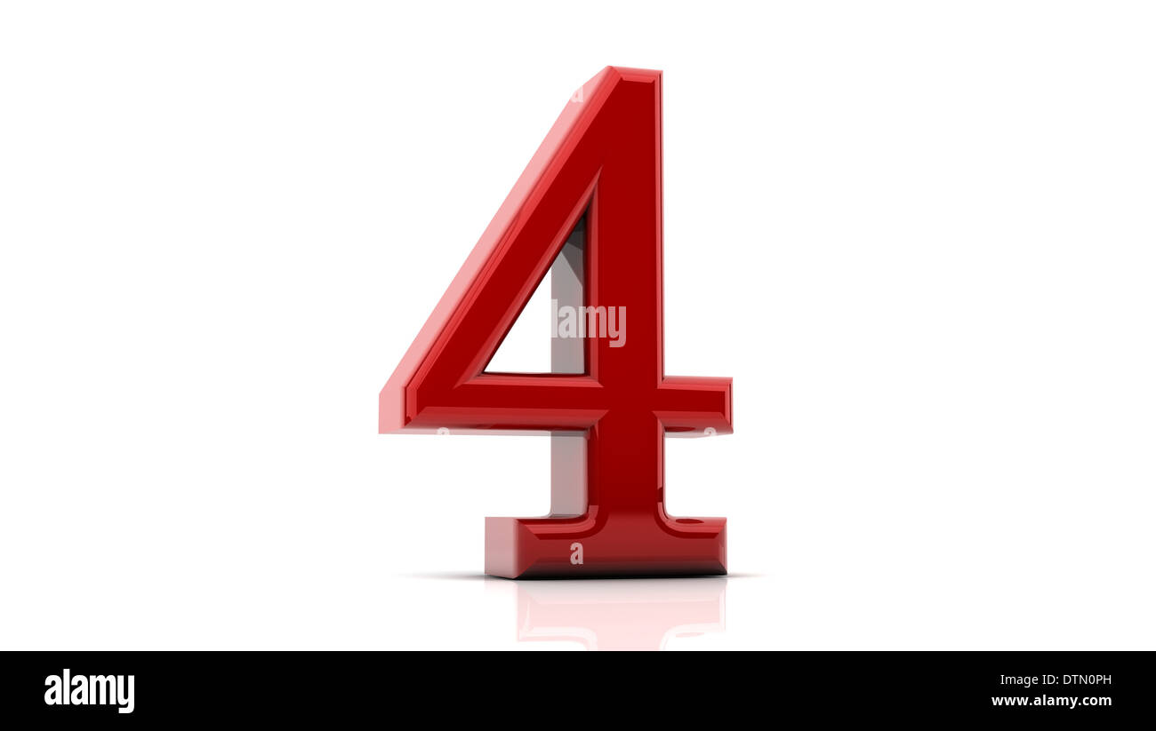 3d Number four in red on white background Stock Photo - Alamy
